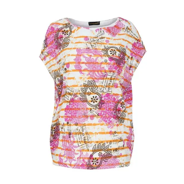 CONQUISTA Oversized Cotton Ripstop Egg-shaped Blouse With Ethnic Print - White