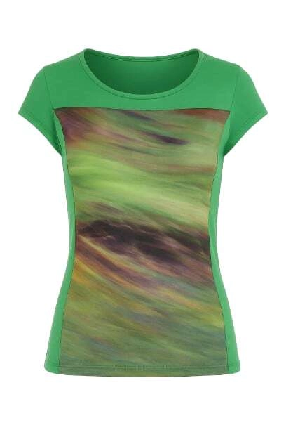 CONQUISTA Swirly Print Boat Neck Top - Green
