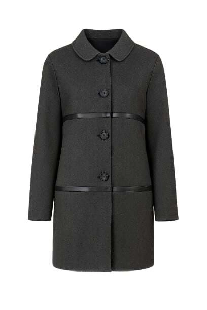 CONQUISTA Coat With Leather Look Detail - Grey