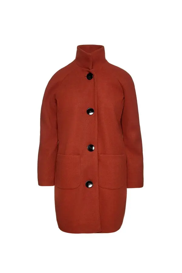 CONQUISTA Brown / Red Faux Mouflon Brick Red Coat Fashion - Brown/red