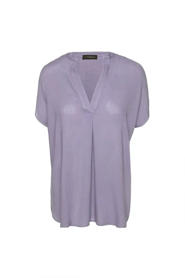CONQUISTA Sleeveless Lilac Top With A Mandarin Collar - Purple