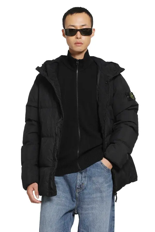 Stone Island Garment-dyed Crinkled Nylon Zip Jacket - Black