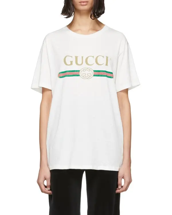 Gucci Oversized Cotton T-shirt With Retro Logo - White
