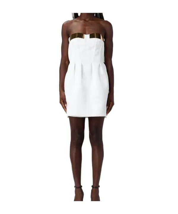 Elisabetta Franchi Metallic-detail Strapless Mini Dress - White