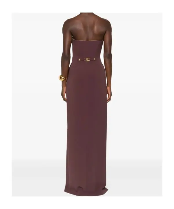 Elisabetta Franchi Strapless Wrap Dress With Button Embellishment - Chocolate Brown