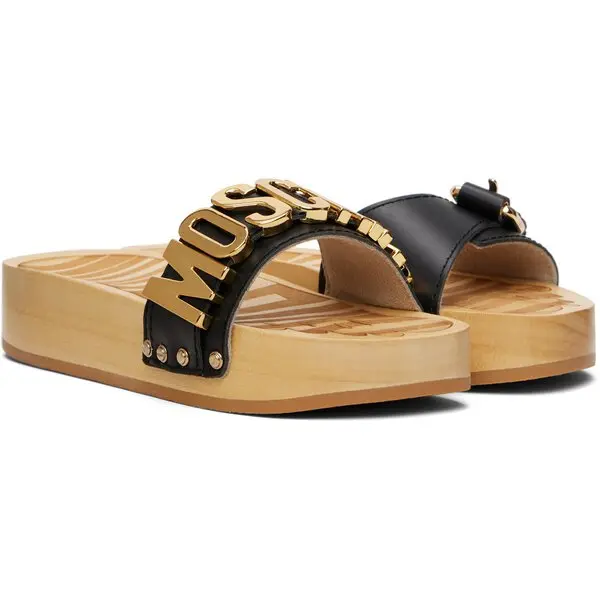 Moschino Open-toe Slippers With Buckle Straps And Branded Hardware