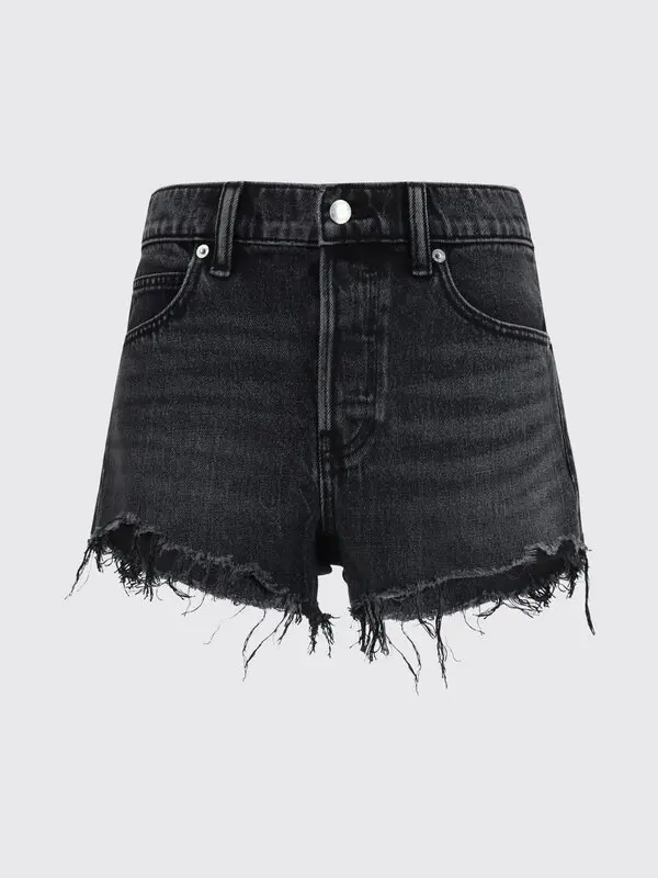 Alexander Wang Denim Shorts With Raw Hem And Rhinestone Logo