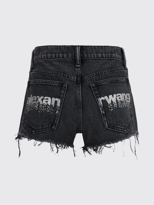 Alexander Wang Denim Shorts With Rhinestone Logo