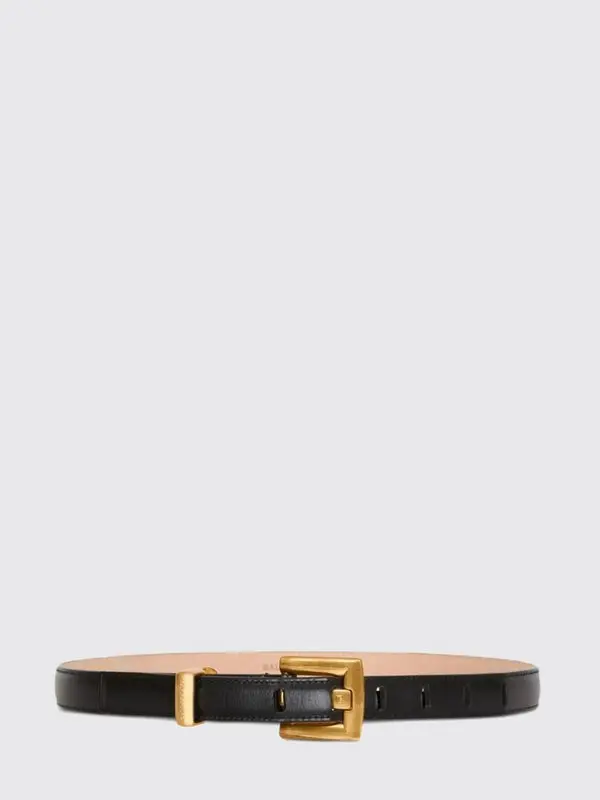 Balmain Anthem Slim Calfskin Leather Belt With Monogram Buckle - Black