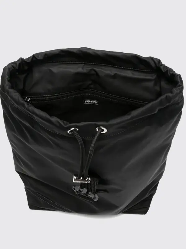 Kenzo Signature Nylon Backpack With Embroidered Logo And Drawstring Closure - Black