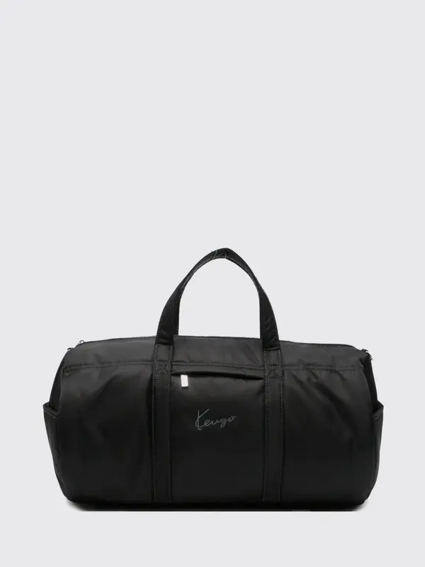 Kenzo Signature Nylon Duffle Travel Bag With Double Handle And Shoulder Strap - Black