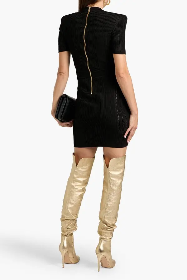 Balmain Laceup Ribbedknit Mini Dress