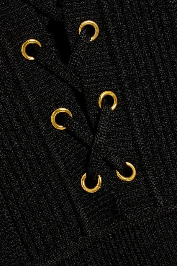 Balmain Laceup Ribbedknit Mini Dress