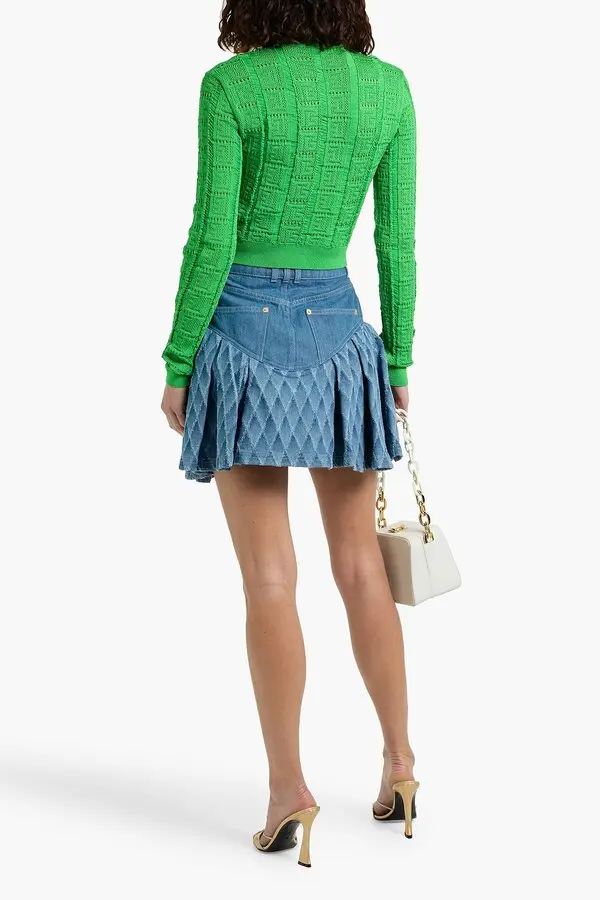 Balmain Denimjacquard Pleated Mini Skirt
