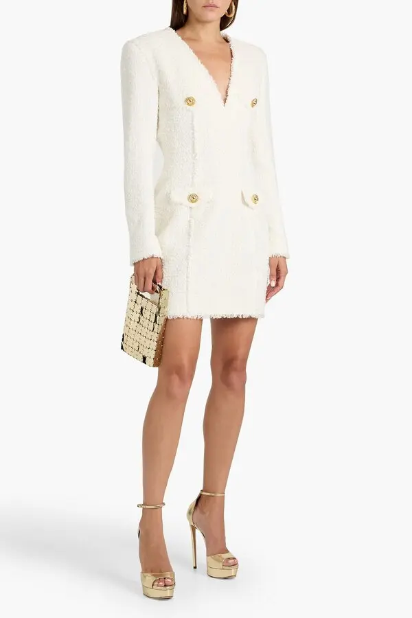 Balmain Frayed Tweed Mini Dress