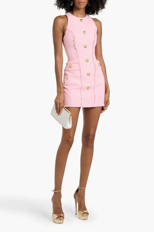 Balmain Checked Cottonblend Tweed Mini Dress