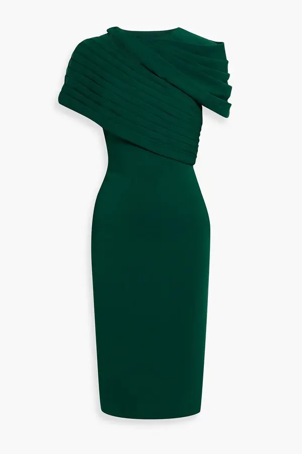 Badgley Mischka Draped Cutout Crepe Dress - Dark Green