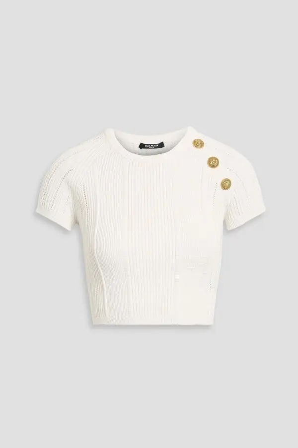 Balmain Cropped Pointelleknit Top