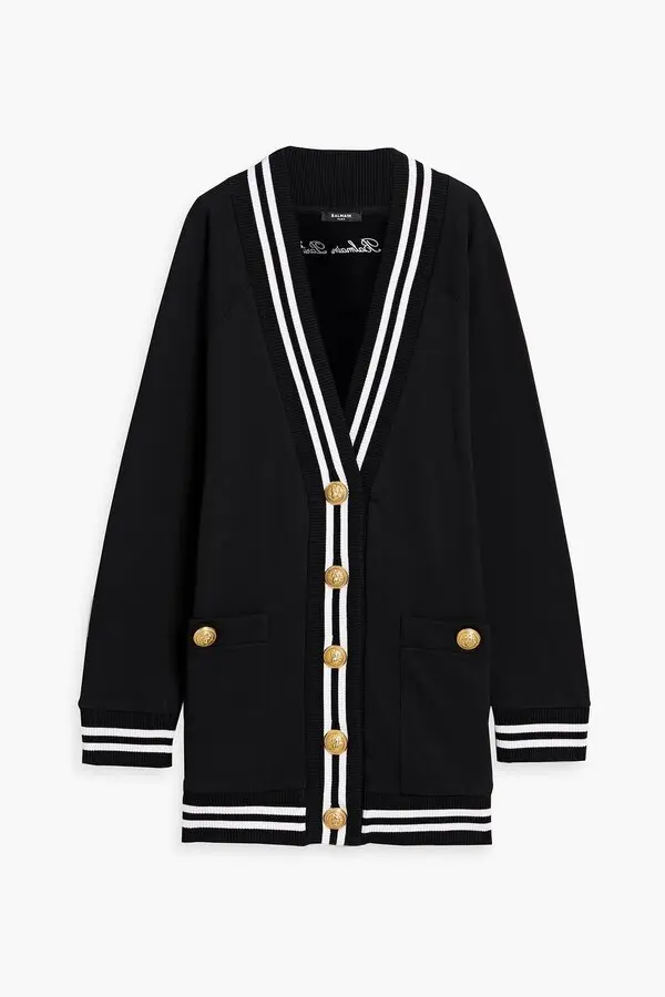 Balmain Striped Cottonfleece Cardigan - Black