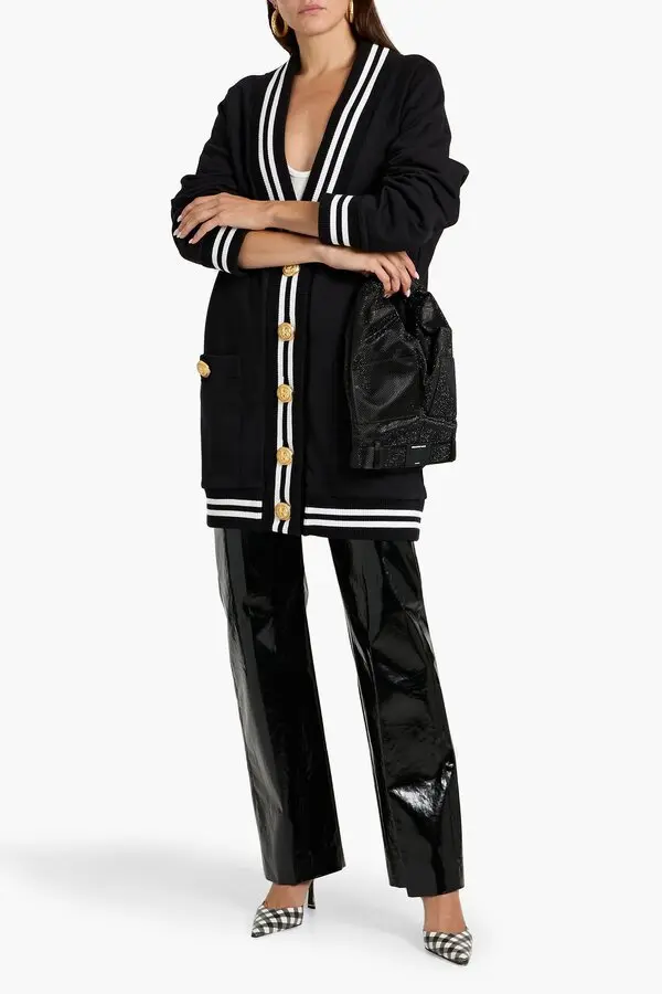 Balmain Striped Cottonfleece Cardigan