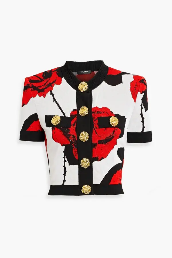 Balmain Floral Jacquardknit Top - Red