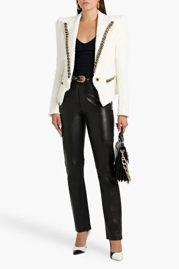 Balmain Chaintrimmed Metallic Tweed Blazer