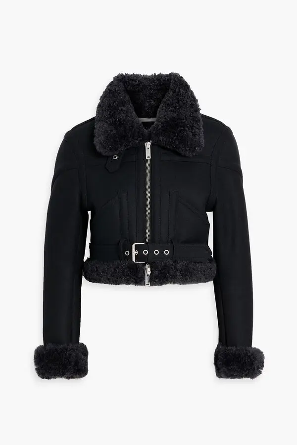Stella McCartney Cropped Plushtrimmed Woolfelt Jacket - Midnight Blue