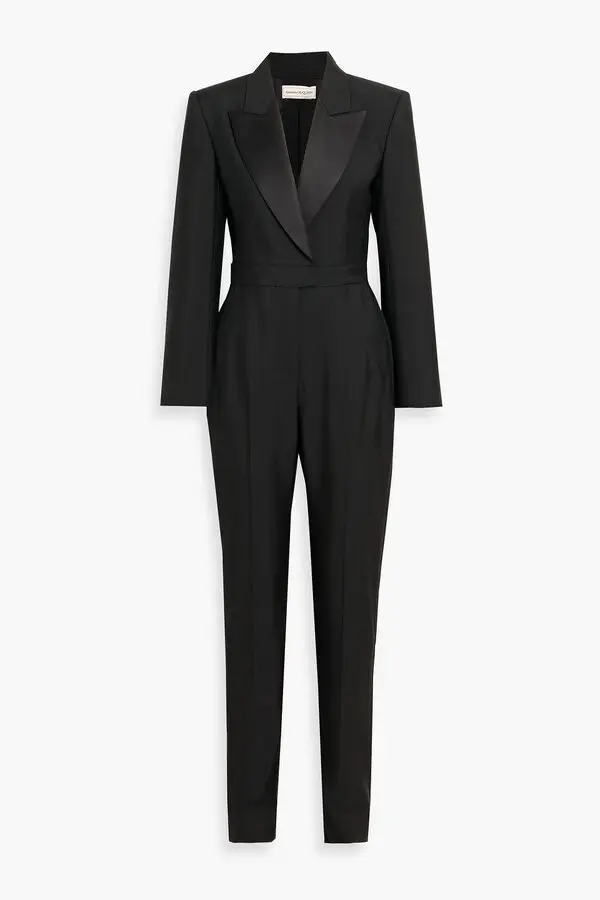 Alexander McQueen Satintrimmed Silkblend Jumpsuit - Black
