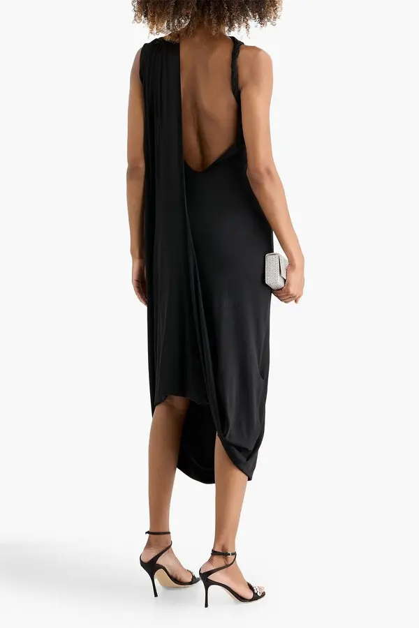 Victoria Beckham Embellished Draped Jersey Midi Dress