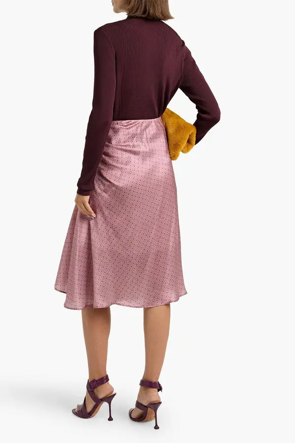 Dries Van Noten Buttondetailed Printed Ruched Silksatin Skirt