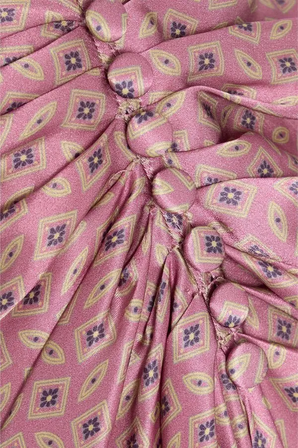 Dries Van Noten Buttondetailed Printed Ruched Silksatin Skirt