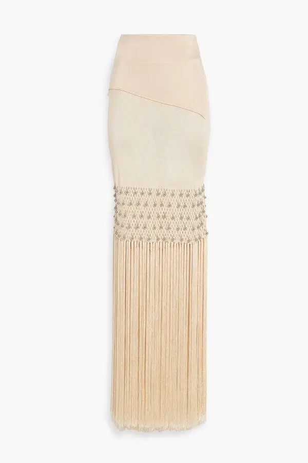 Rabanne Fringed Knitted Maxi Skirt - Cream