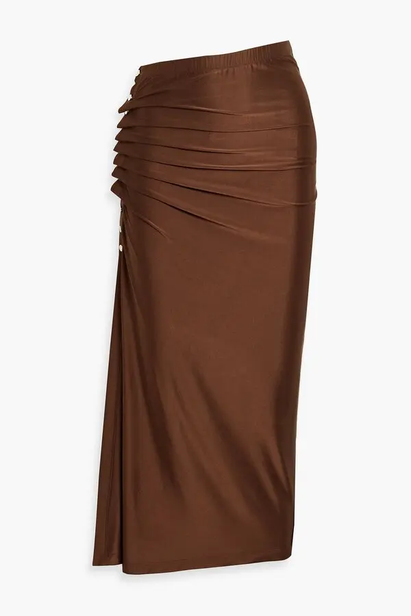 Rabanne Ruched Stretchjersey Midi Skirt - Brown