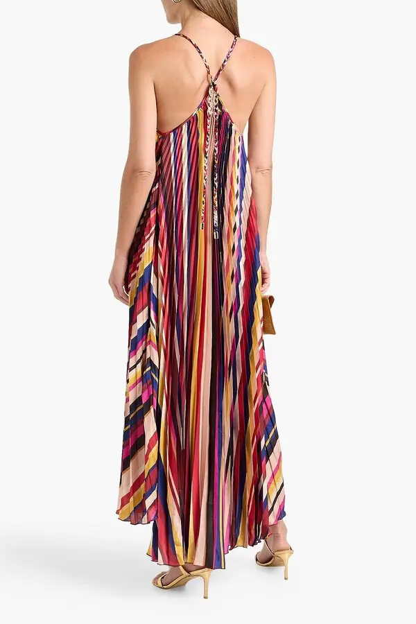 Farm Rio Striped Plissécrepe De Chine Maxi Dress