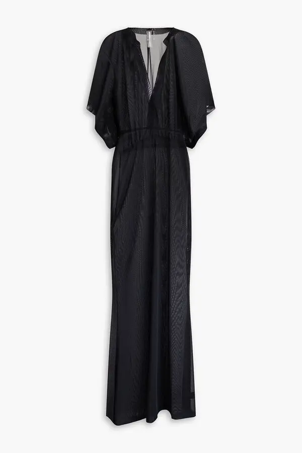 Norma Kamali Obie Draped Mesh Maxi Dress - Black