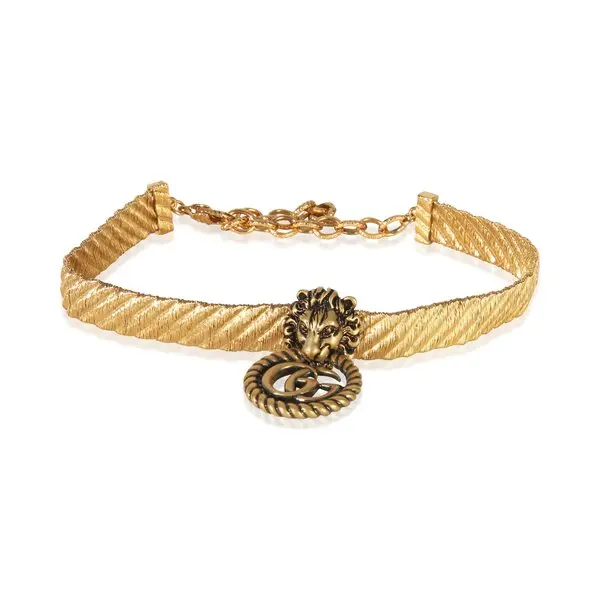 Gucci Gold-plated Lion Head Double G Choker Necklace - Gold_plated