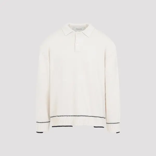 GOLDEN GOOSE Cotton Knit Polo Neck Sweater - White
