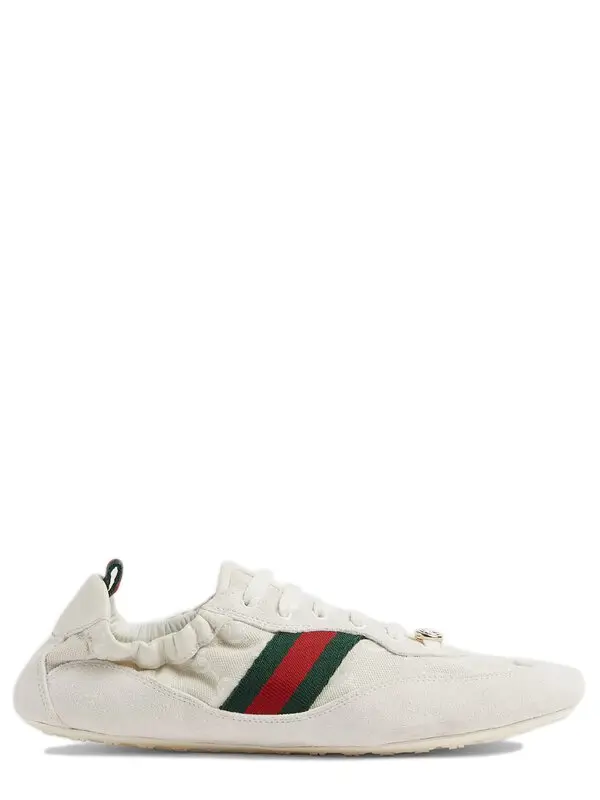 Gucci Gg Canvas Sneakers With Suede Trim And Web Stripe - Bianco