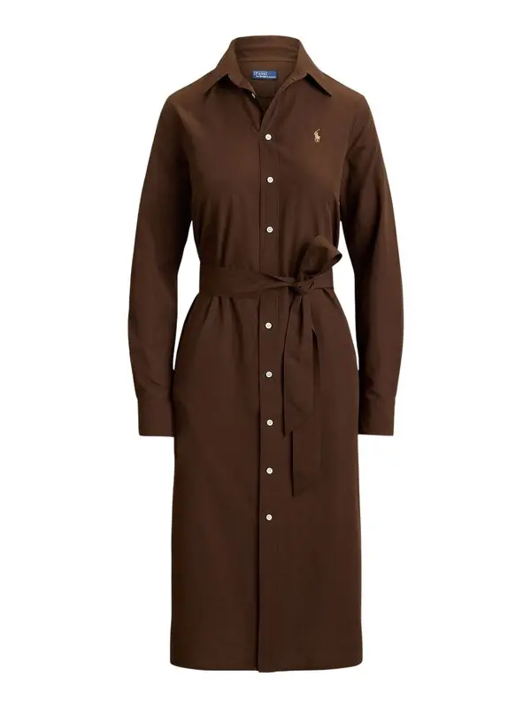 Ralph Lauren Striped Button-up Shirt Dress With Belted Waist - Brown