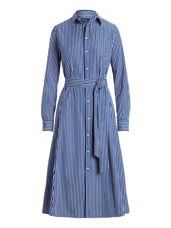 Ralph Lauren Striped Cotton Shirt Dress - Light Blue