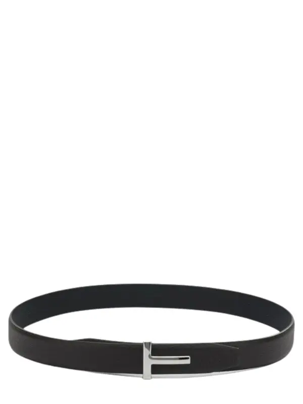 TOM FORD T Icon Reversible Calfskin Belt With Geometric T Buckle - Brown