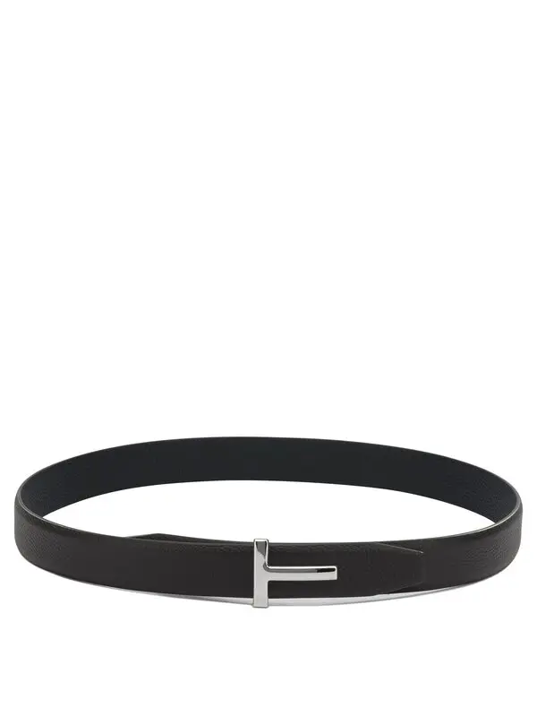 TOM FORD T Icon Reversible Calfskin Belt With Geometric T Buckle - Brown