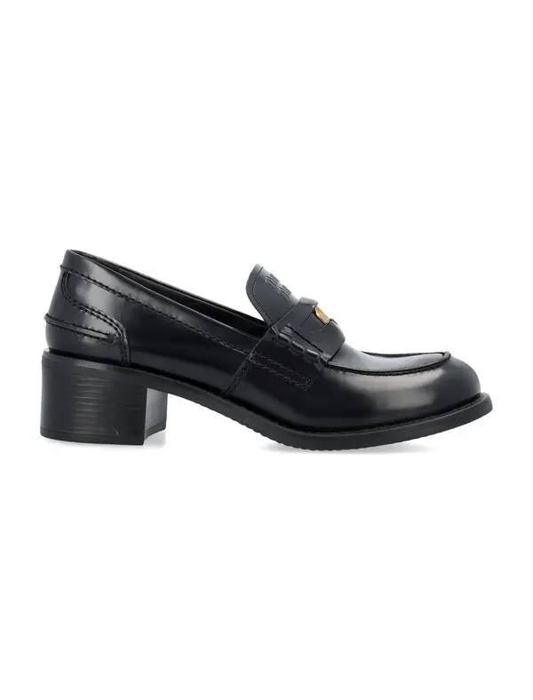 Miu Miu Mini Penny Loafer With Gold-tone Saddle Strap And Block Heel - Nero