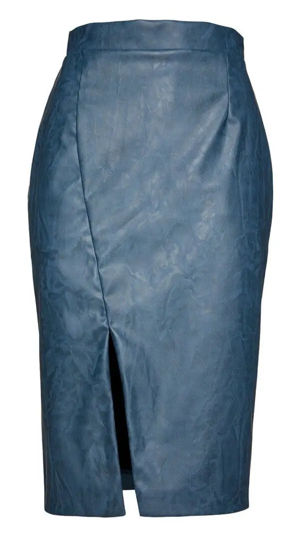 CONQUISTA Indigo Faux Leather Pencil Skirt - Blue