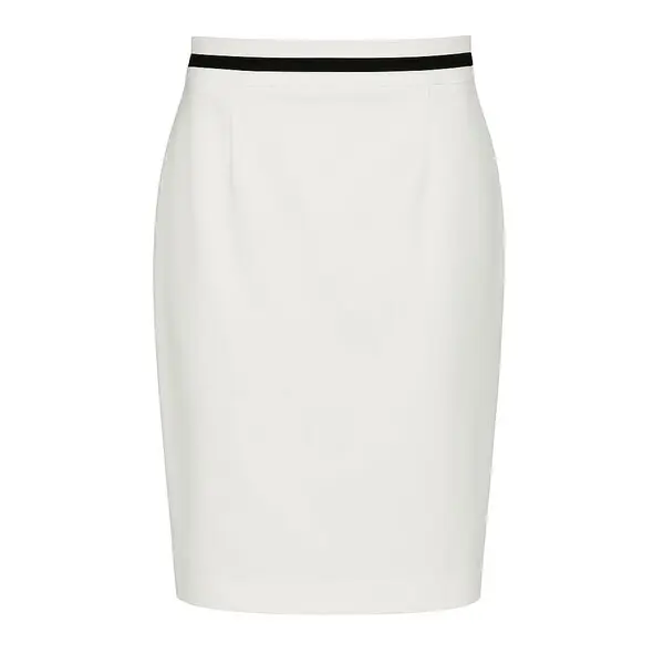 CONQUISTA Fitted Pencil Skirt With Contrast Black Stripe - White