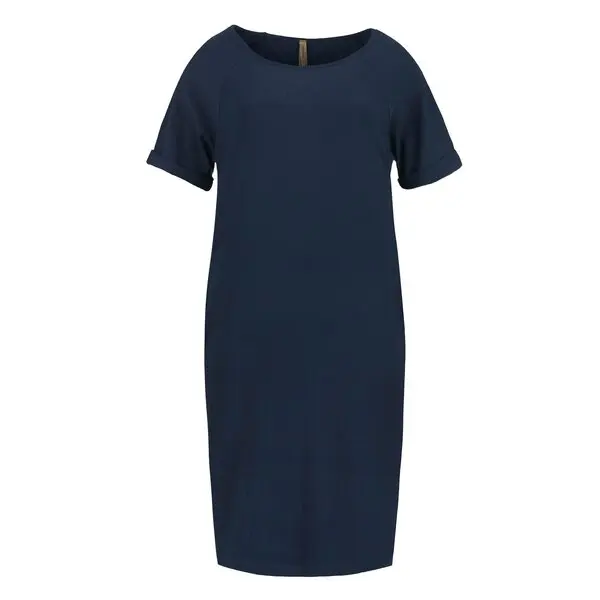CONQUISTA Navy Punto Di Roma Short Sleeve Dress With Pockets - Blue