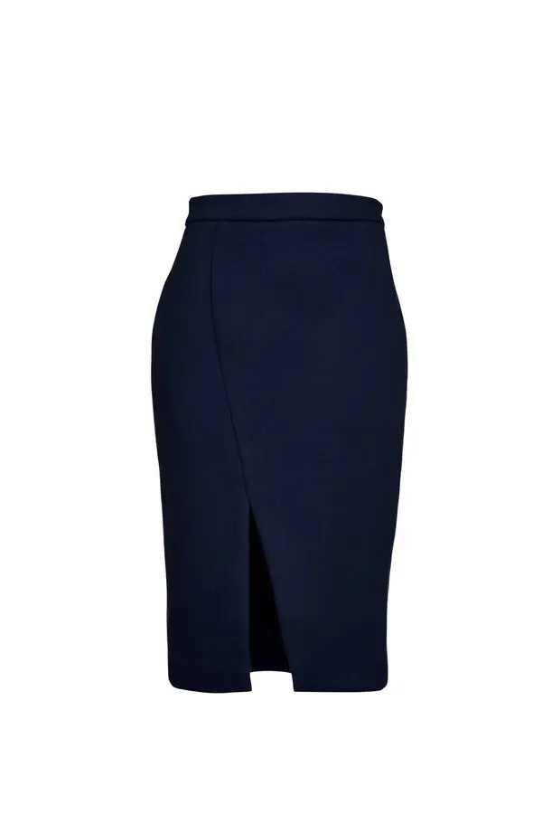 CONQUISTA Navy Mouflon Pencil Skirt - Blue