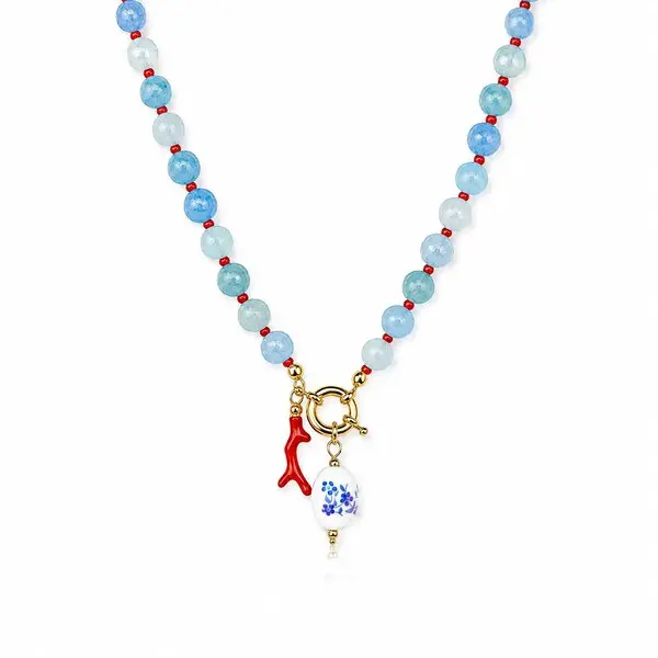 ORMIRO Azure Reef Agate Beaded Necklace - Blue