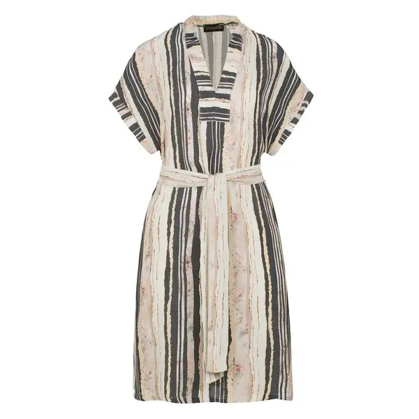 CONQUISTA Stripe Print Sleeveless Dress With Side Slits - Orange