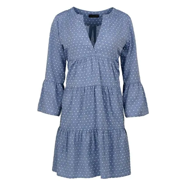 CONQUISTA Denim Style Embroidered A Line Dress - Blue